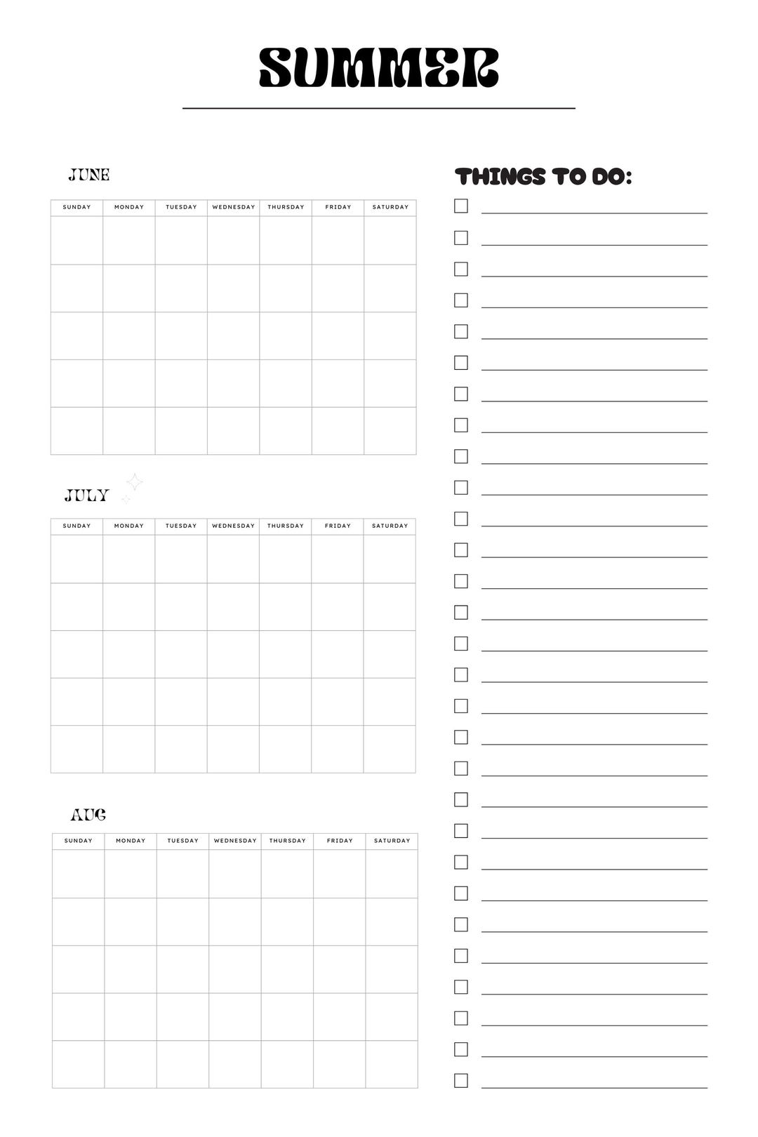 Blank Large Summer Wall Calendar - Etsy