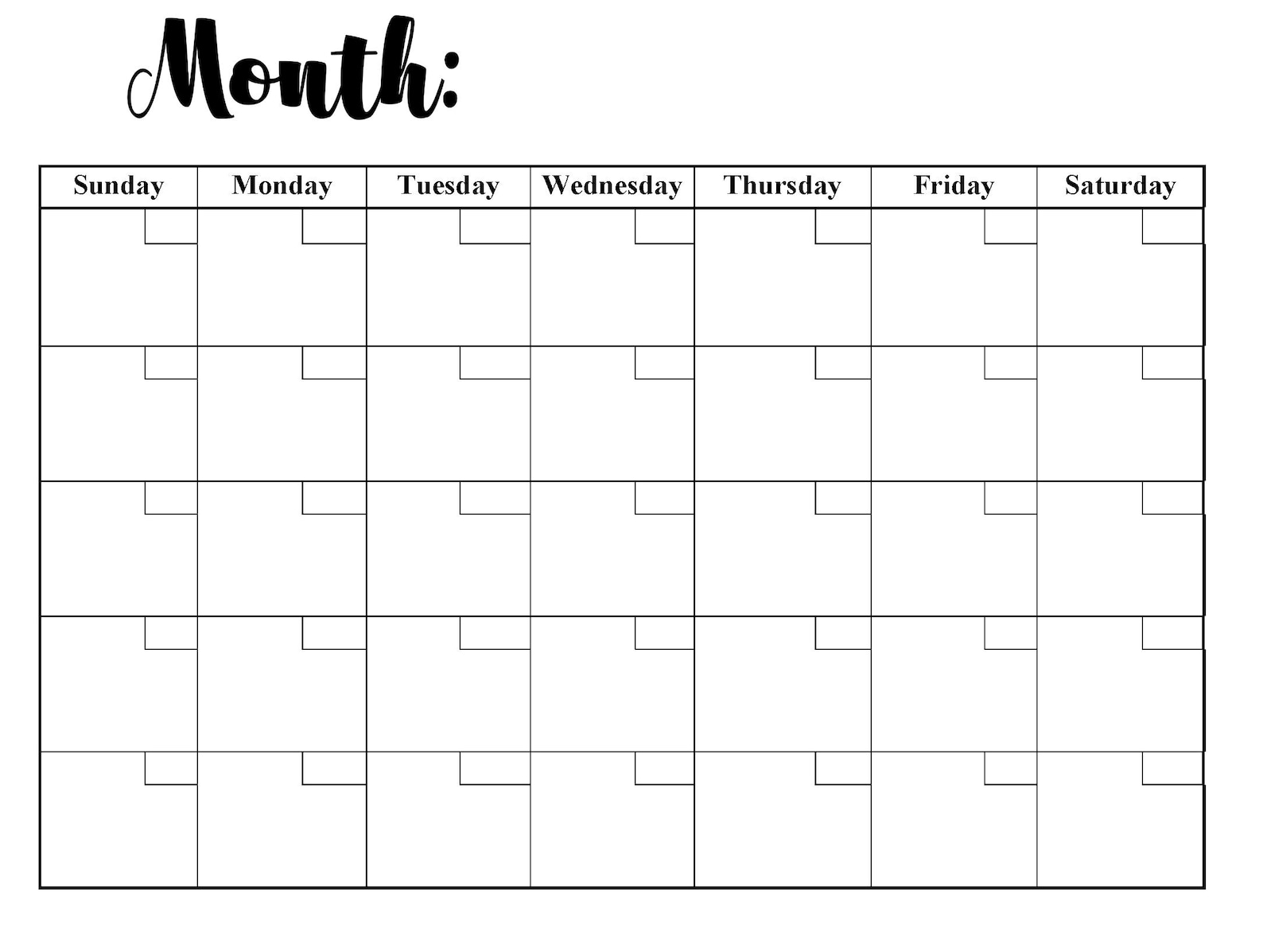 Blank Monthly Calendar - Etsy