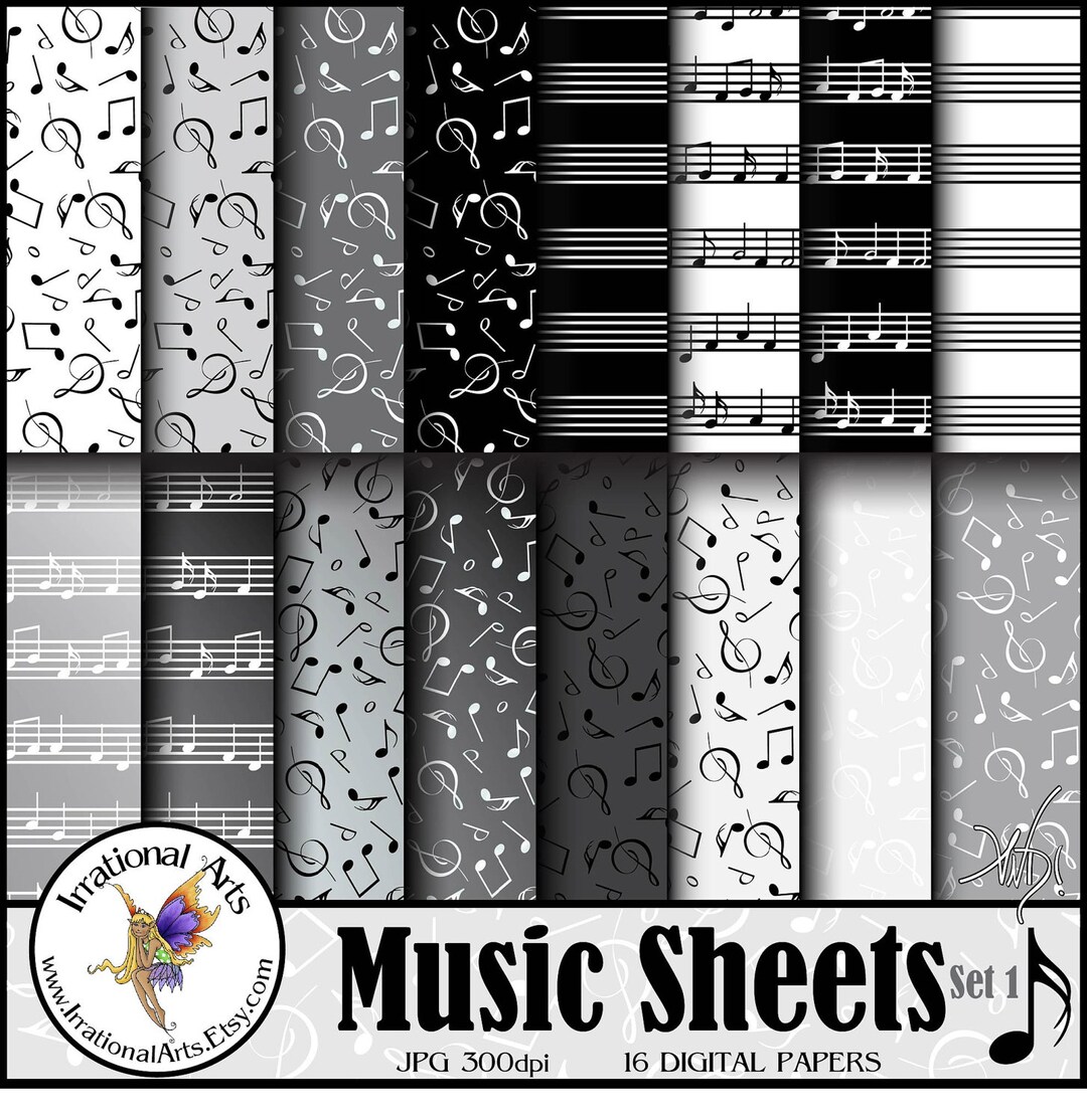Music Sheets Set 1 - With 16 Digital Scrapbooking Papers With Music ...
