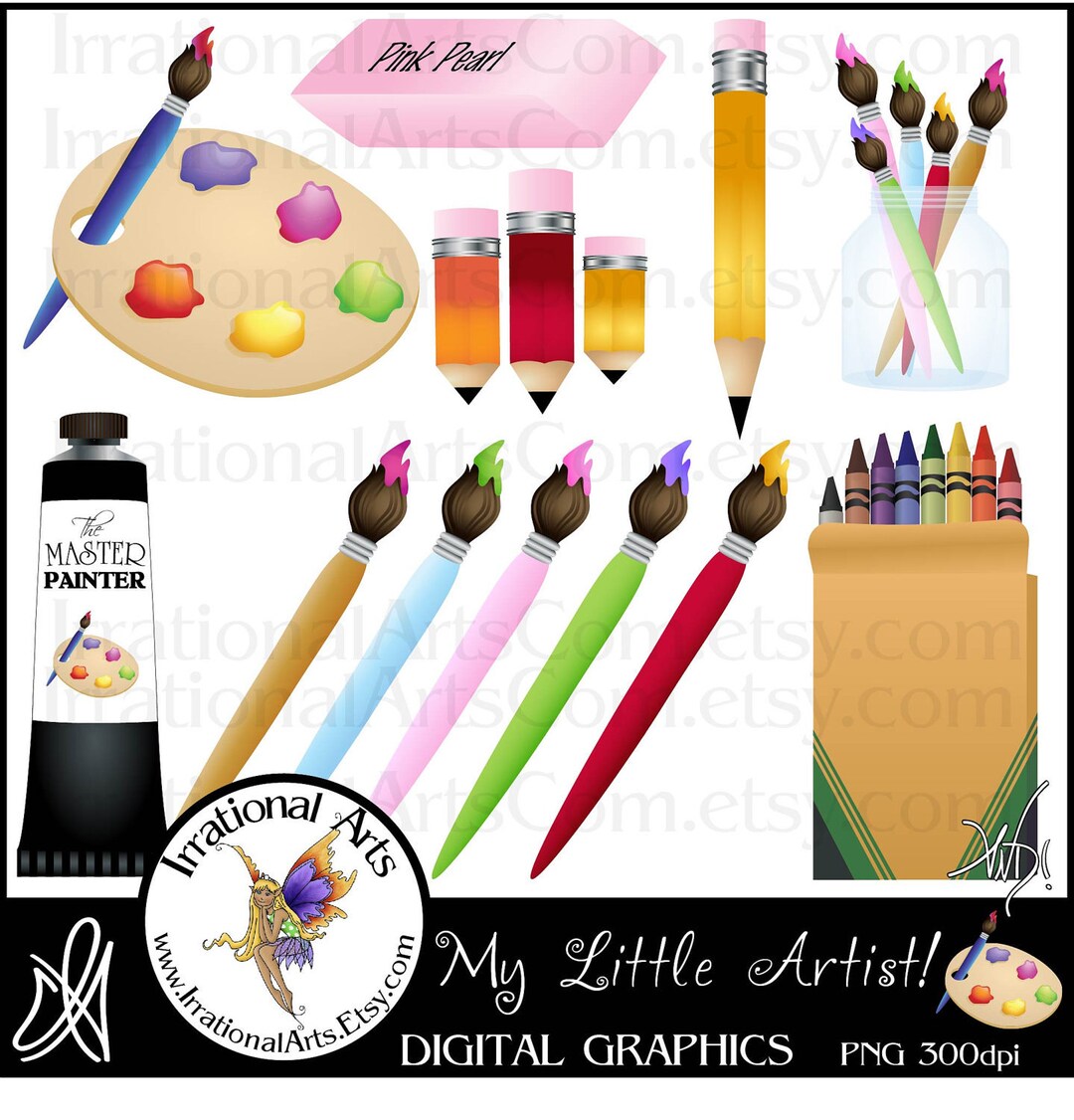 My Little Artist - Digital Clipart Graphics of Art Supplies Like Paint ...