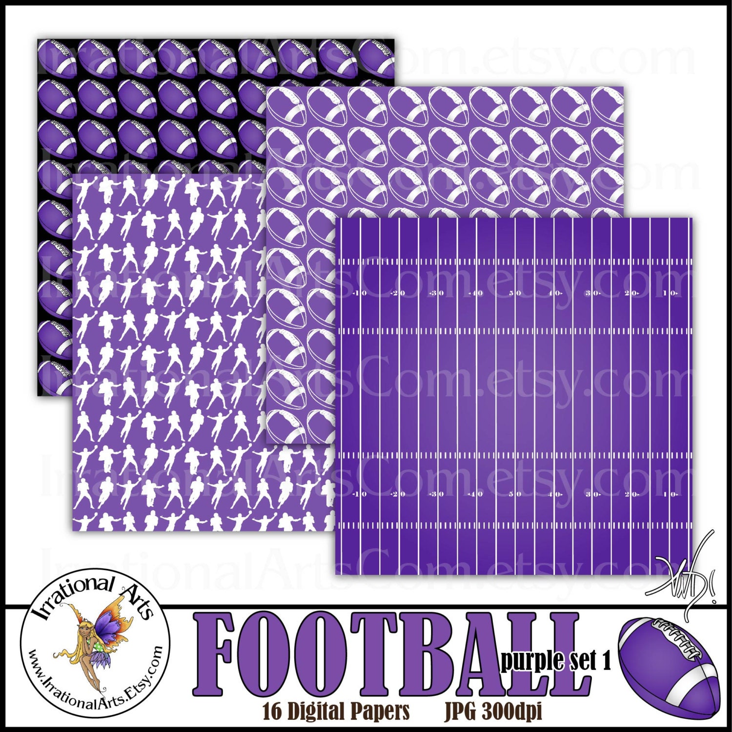 INSTANT DOWNLOAD Football Purple Set 1 Digital Scrapbooking 16 - Etsy