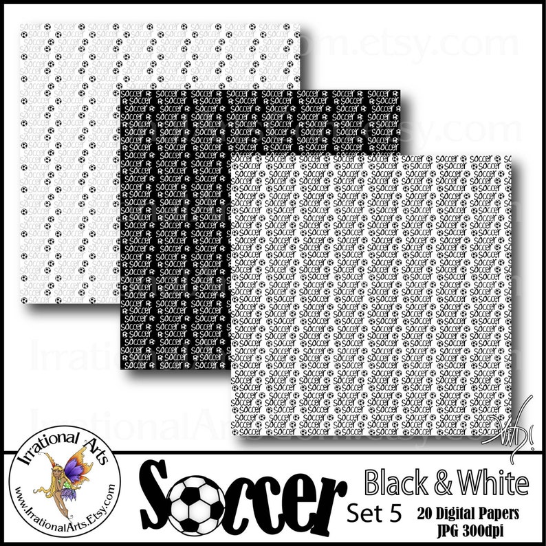 INSTANT DOWNLOAD Soccer set 5 Black & White digital paper 20 | Etsy