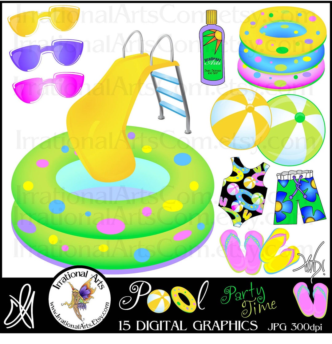 Pool Party Time INSTANT DOWNLOAD Clipart Graphics Set With 15 Items All ...