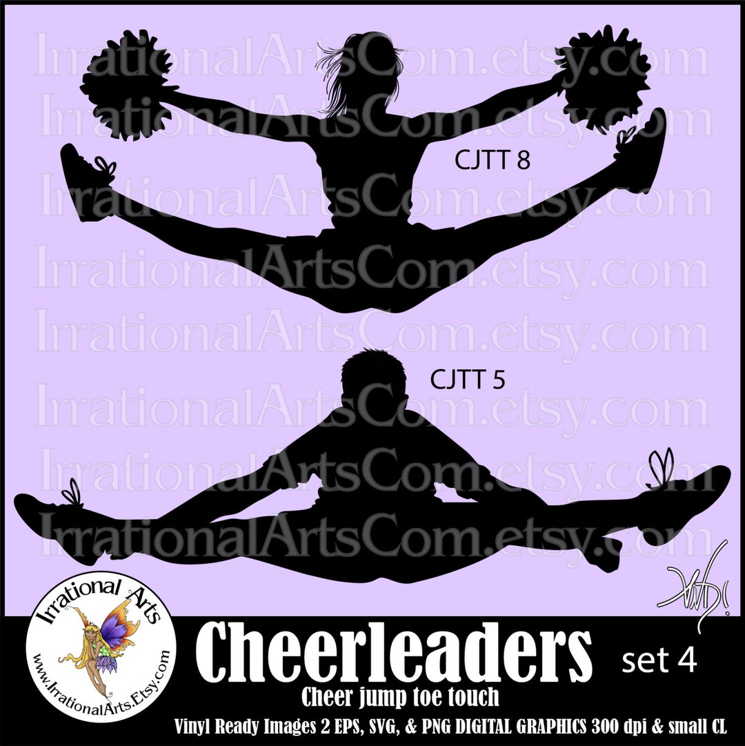 Cheerleader Jump Toe Touch Sillhouettes Set 4 - With 2 EPS & SVG Vinyl ...