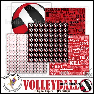 Volleyball Red and Black and White Digital Paper - With 18 Jpg Files of ...