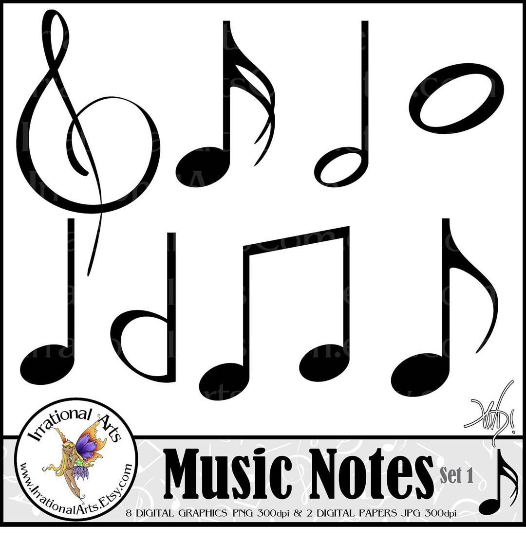 Music Notes Set 1 With 8 PNG Digital Scrapbooking Clipart Graphics With ...