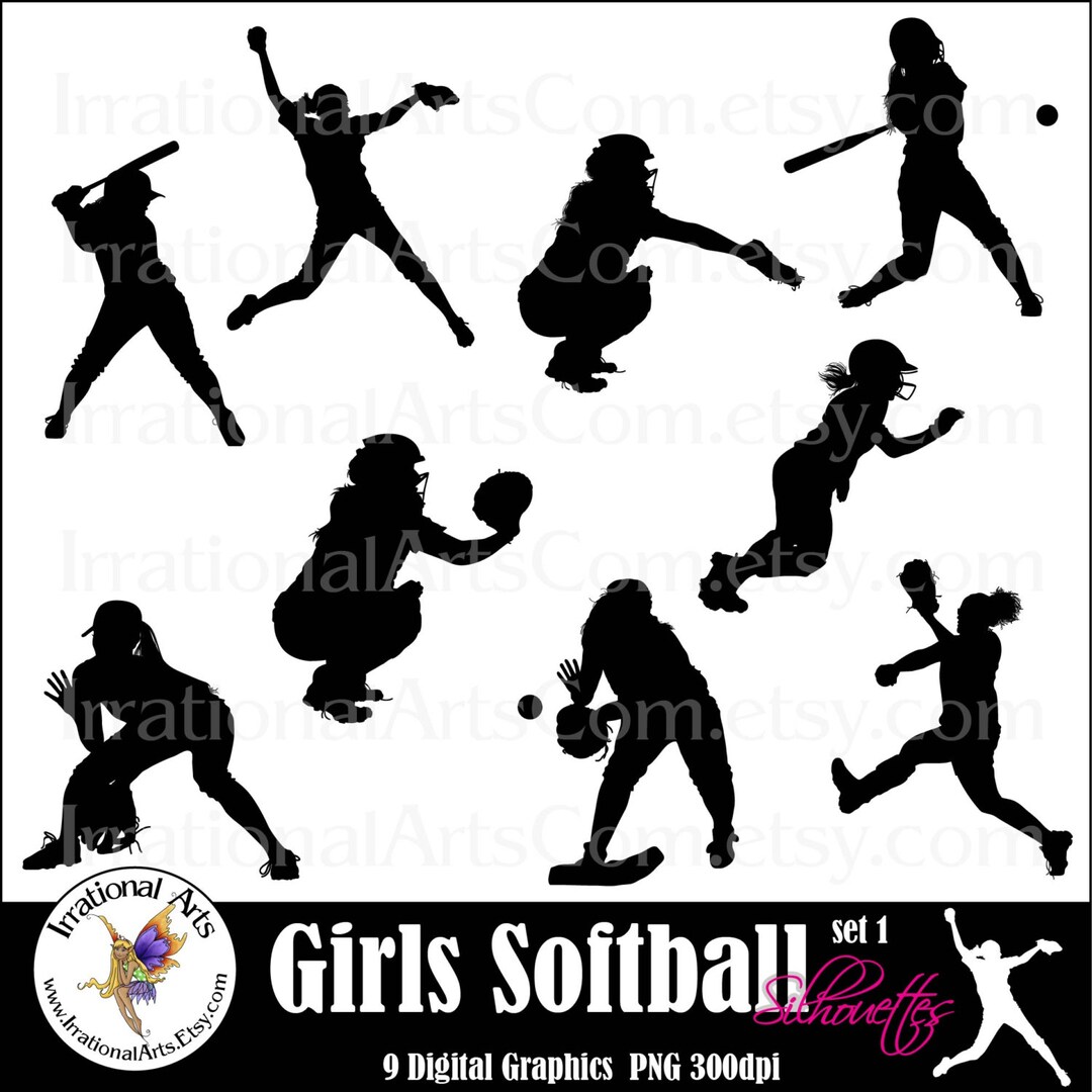 Softball Women Set 1 With 9 PNG Digital Cilipart Graphics Files ...