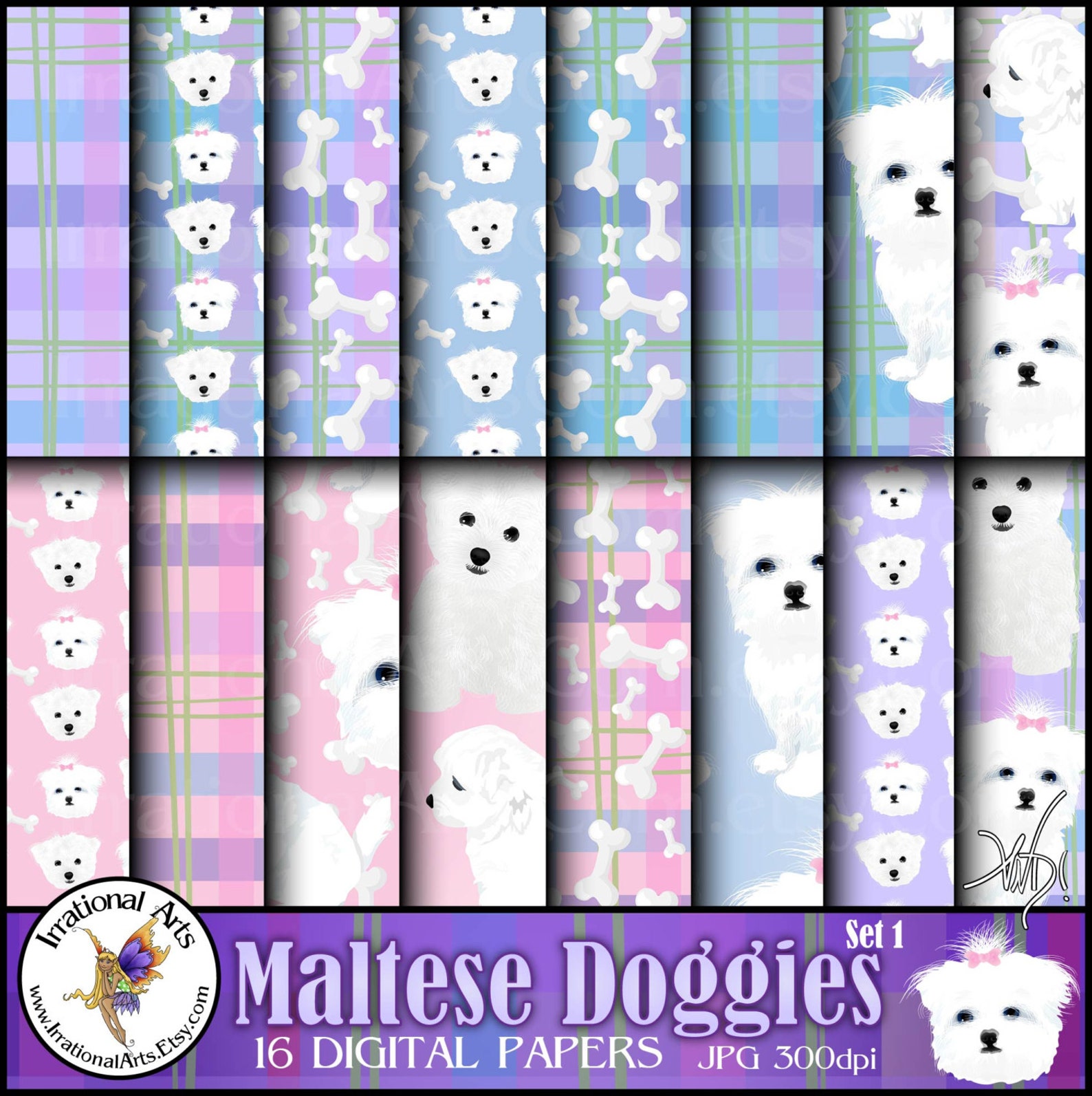 Maltese Doggies Set 1 Digital Papers With 16 JPG Files With - Etsy