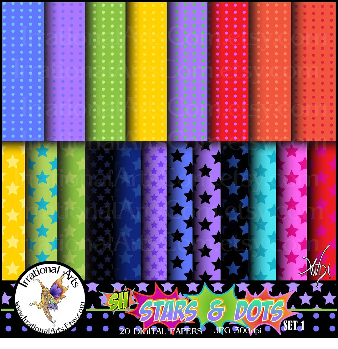 Super Hero Stars & Dots Set 1 With 20 JPG Digital Papers instant ...