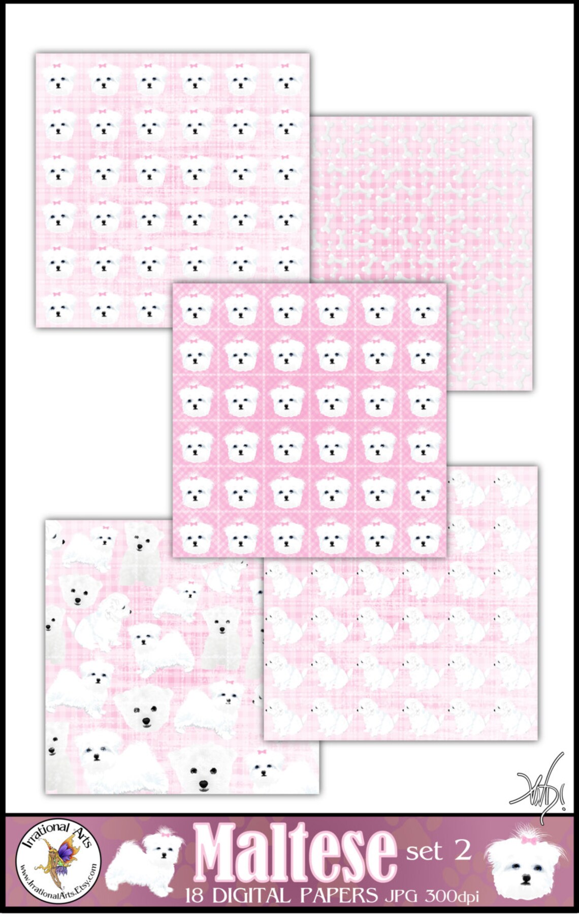 Maltese Doggies Set 2 18 Pink Digital Papers With Maltese - Etsy