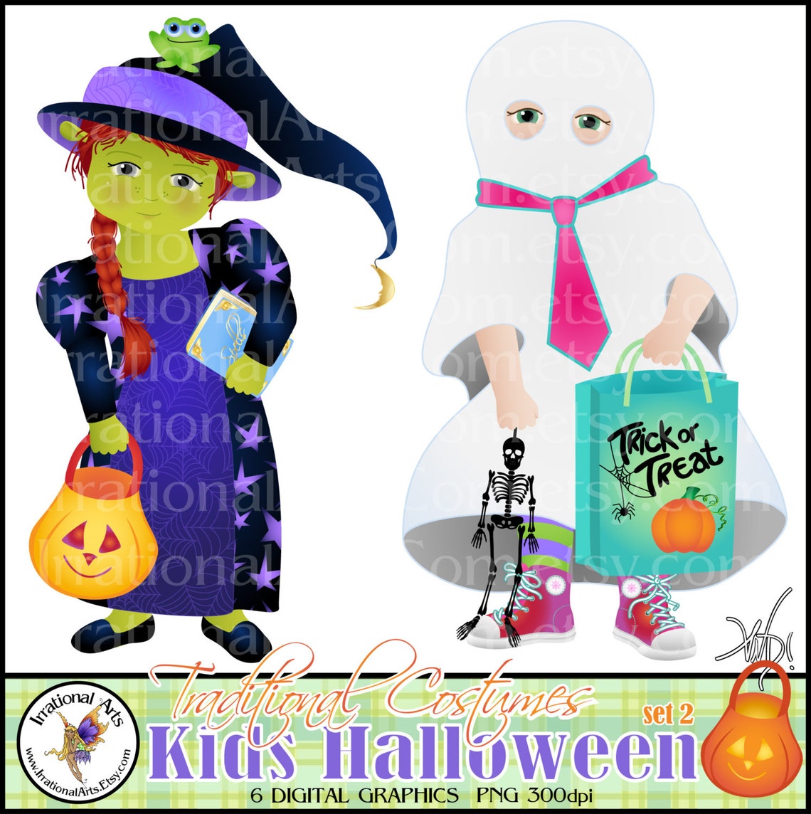 Kids Halloween Traditional Costumes Set 2 6 Digital Clip Art - Etsy