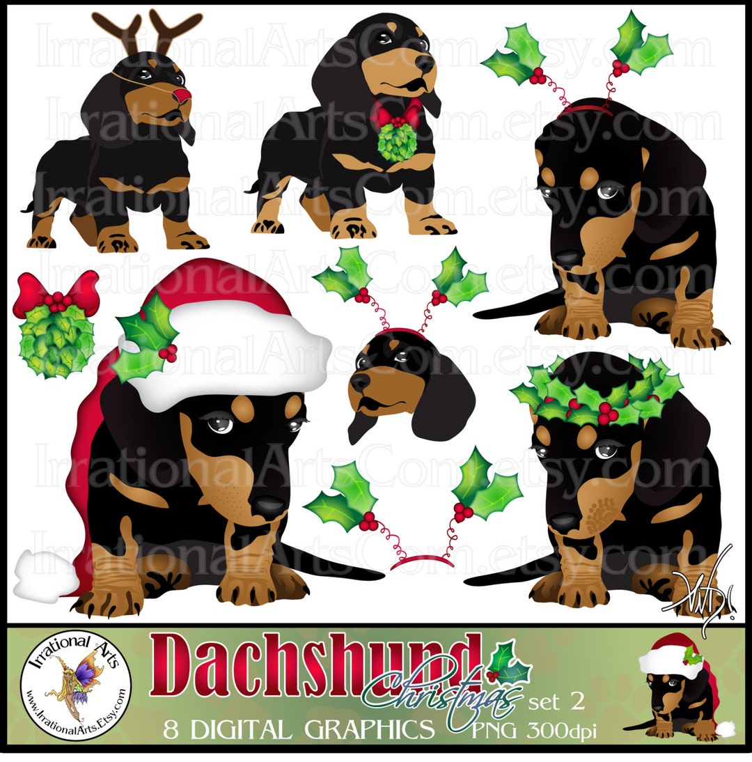 Dachshund Set 2 8 Christmas Digital Clipart Graphics of Dachshunds With ...