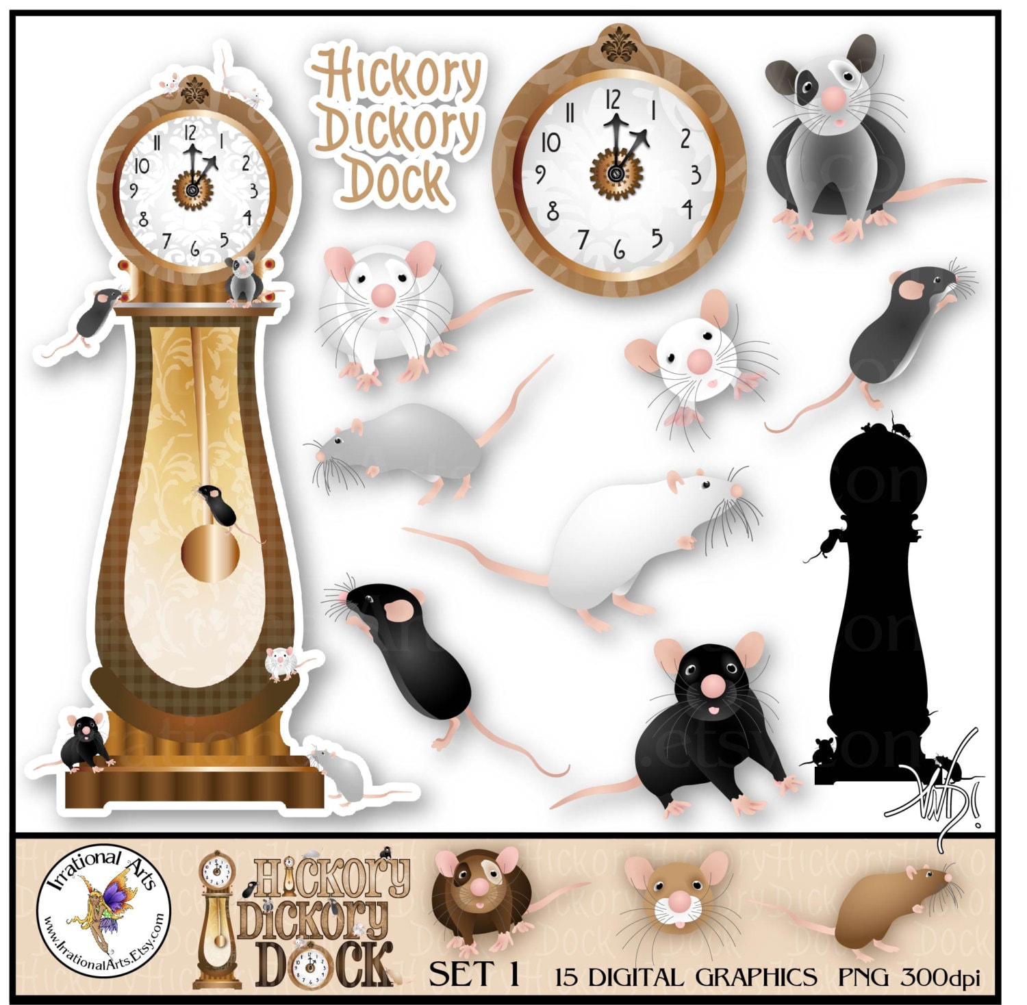 Mouse Ran Up The Clock Clipart Cute