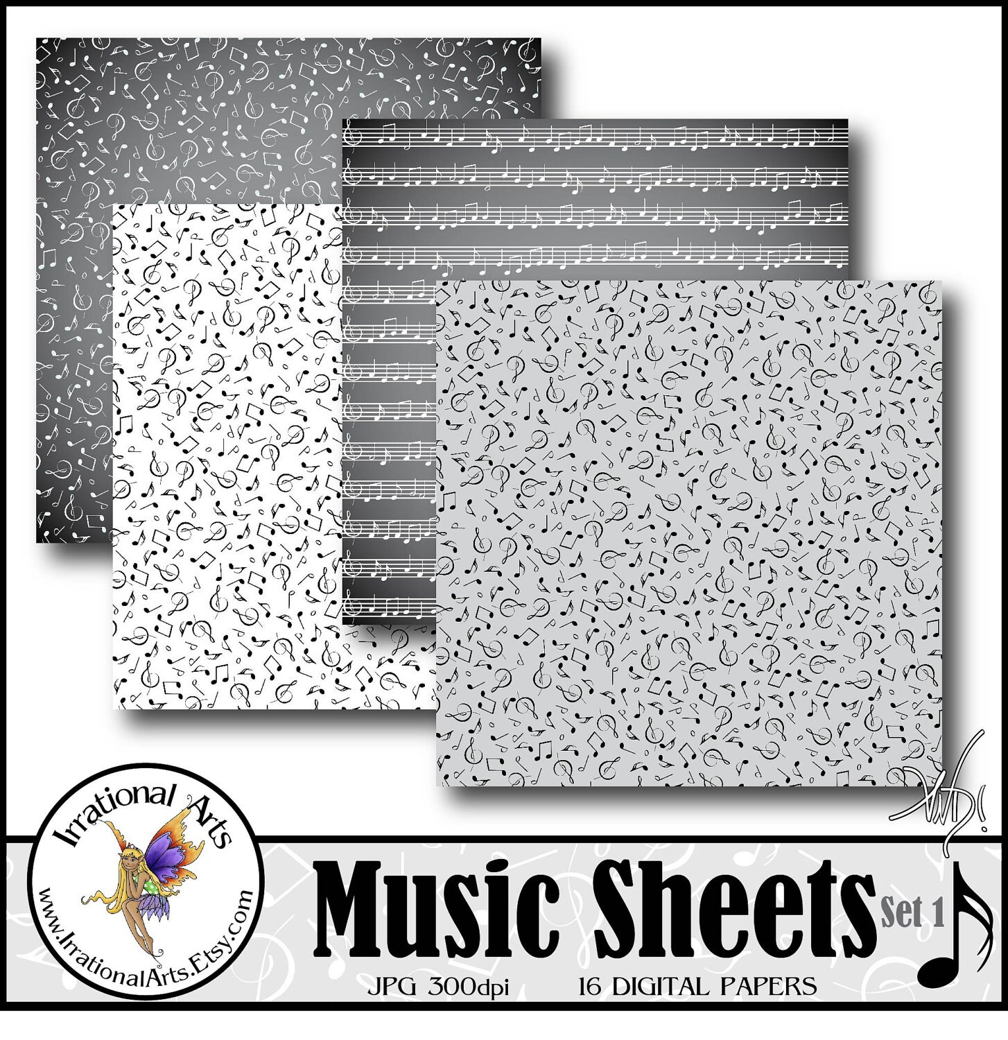 Music Sheets set 1 with 16 digital scrapbooking papers with | Etsy