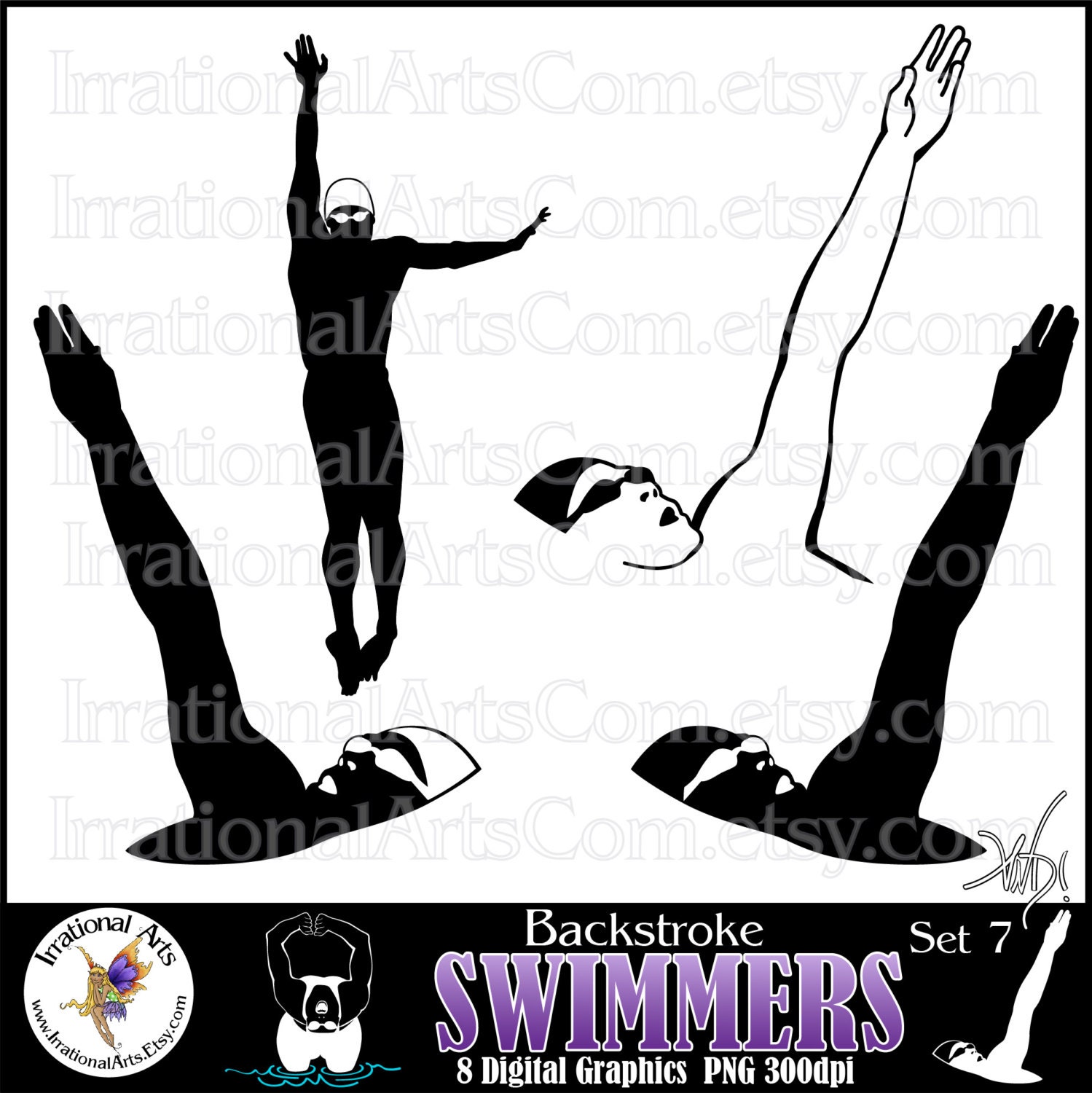 Swimmer Silhouettes Set 7 Backstroke with 8 PNG clipart | Etsy