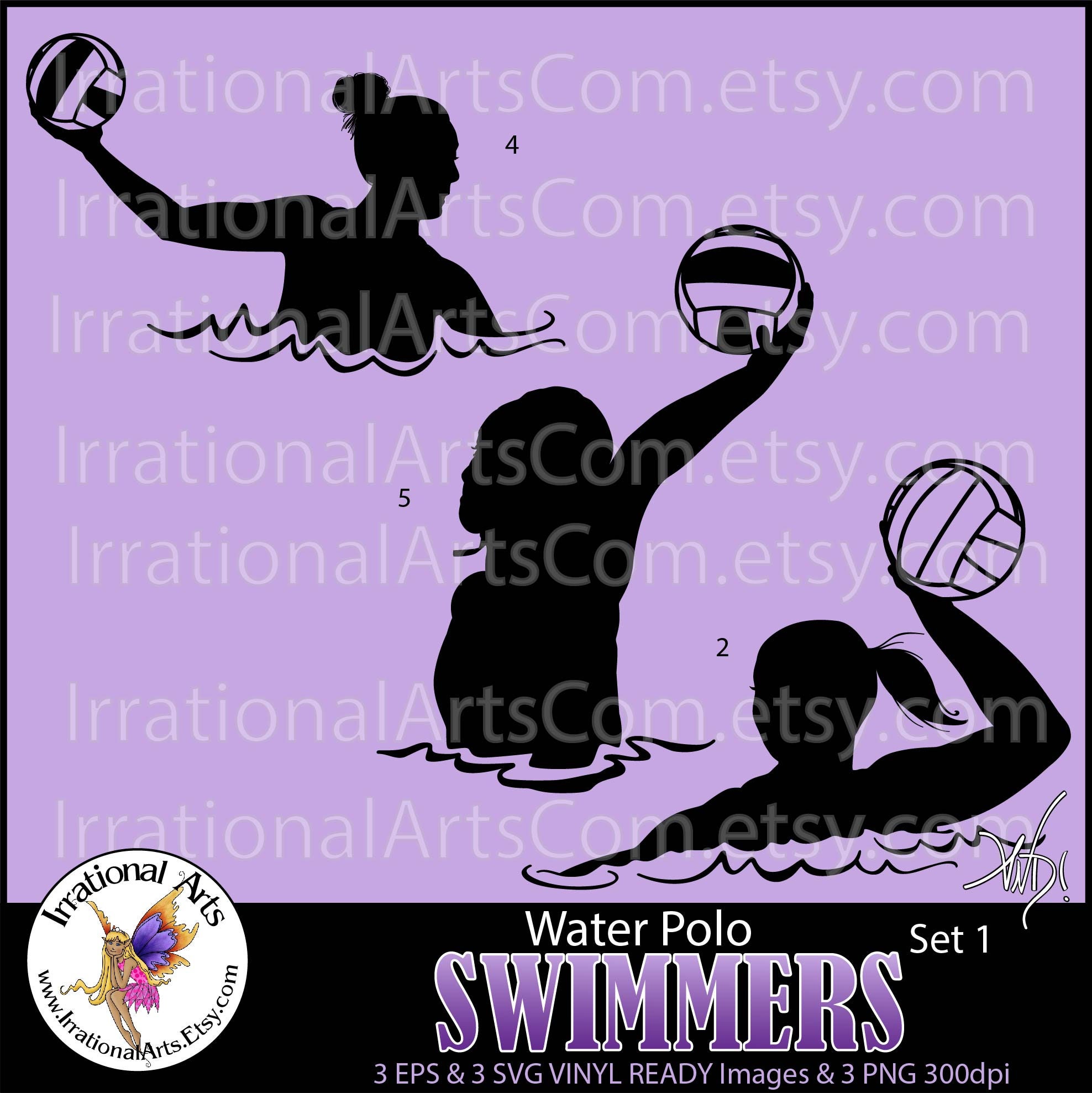 Water Polo Girls Swimmers Silhouettes Set 1 Pose 2 4 And 5 Vinyl