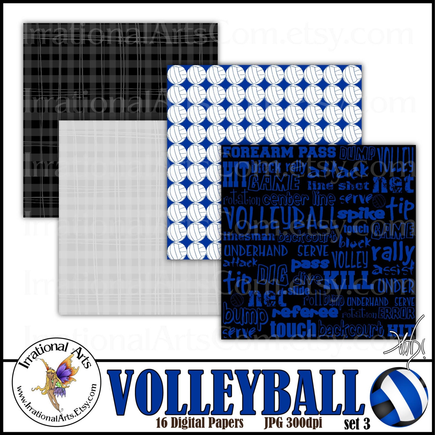 Volleyball Royal Blue and Black Digital Paper 16 Jpg Files - Etsy