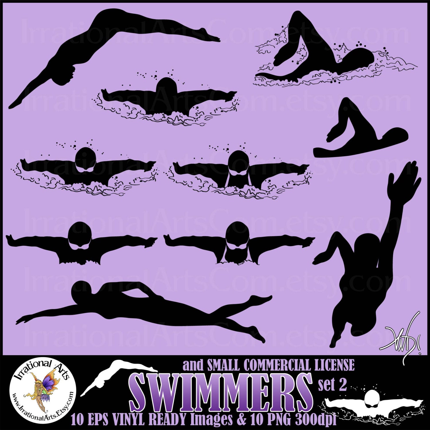 Female Swimmers Silhouettes Set 1 - 10 Png Graphics Clipart Graphics ...