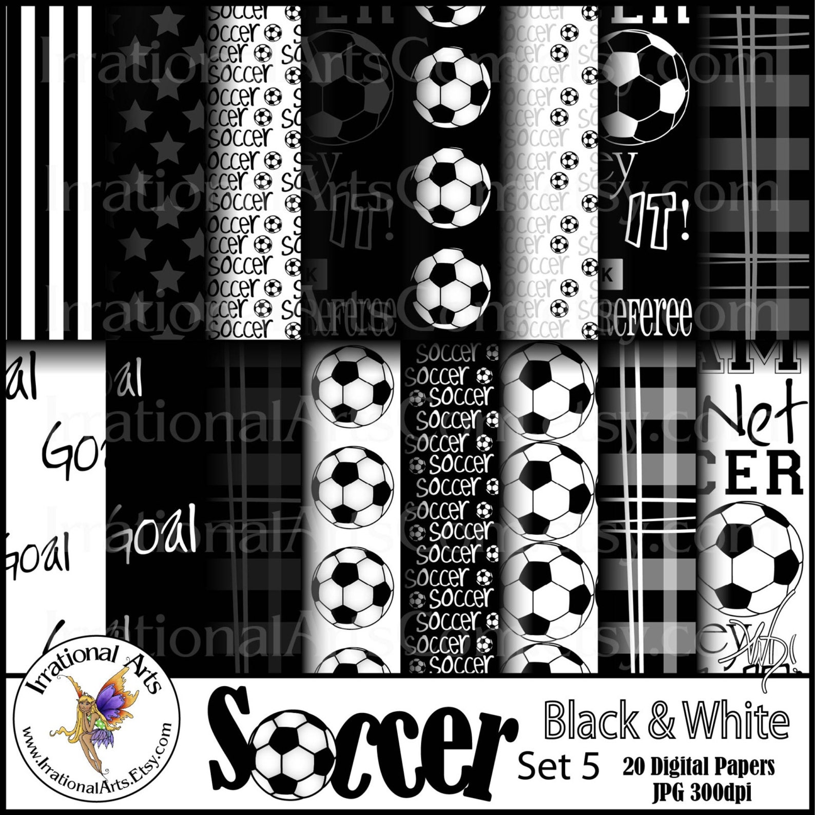 INSTANT DOWNLOAD Soccer set 5 Black & White digital paper 20 | Etsy