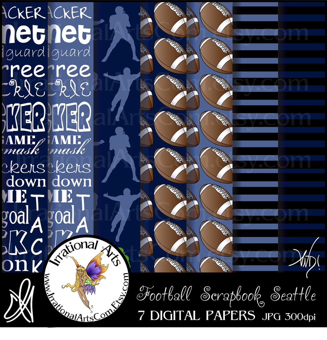 Football Digital Scrapbooking Papers Seattle - With 7 JPG Files 300dpi ...