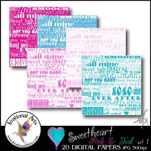Sweetheart Pink & Teal Set 1 - Digital Scrapbooking Papers - 20 Jpg ...