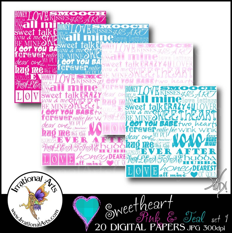 Sweetheart Pink & Teal Set 1 Digital Scrapbooking Papers - Etsy