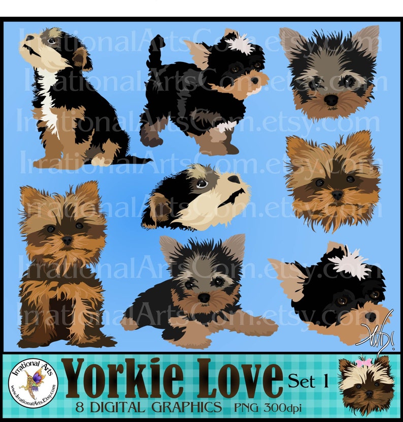 Yorkie Love Set 1 INSTANT DOWNLOAD Dog Digital Clipart - Etsy