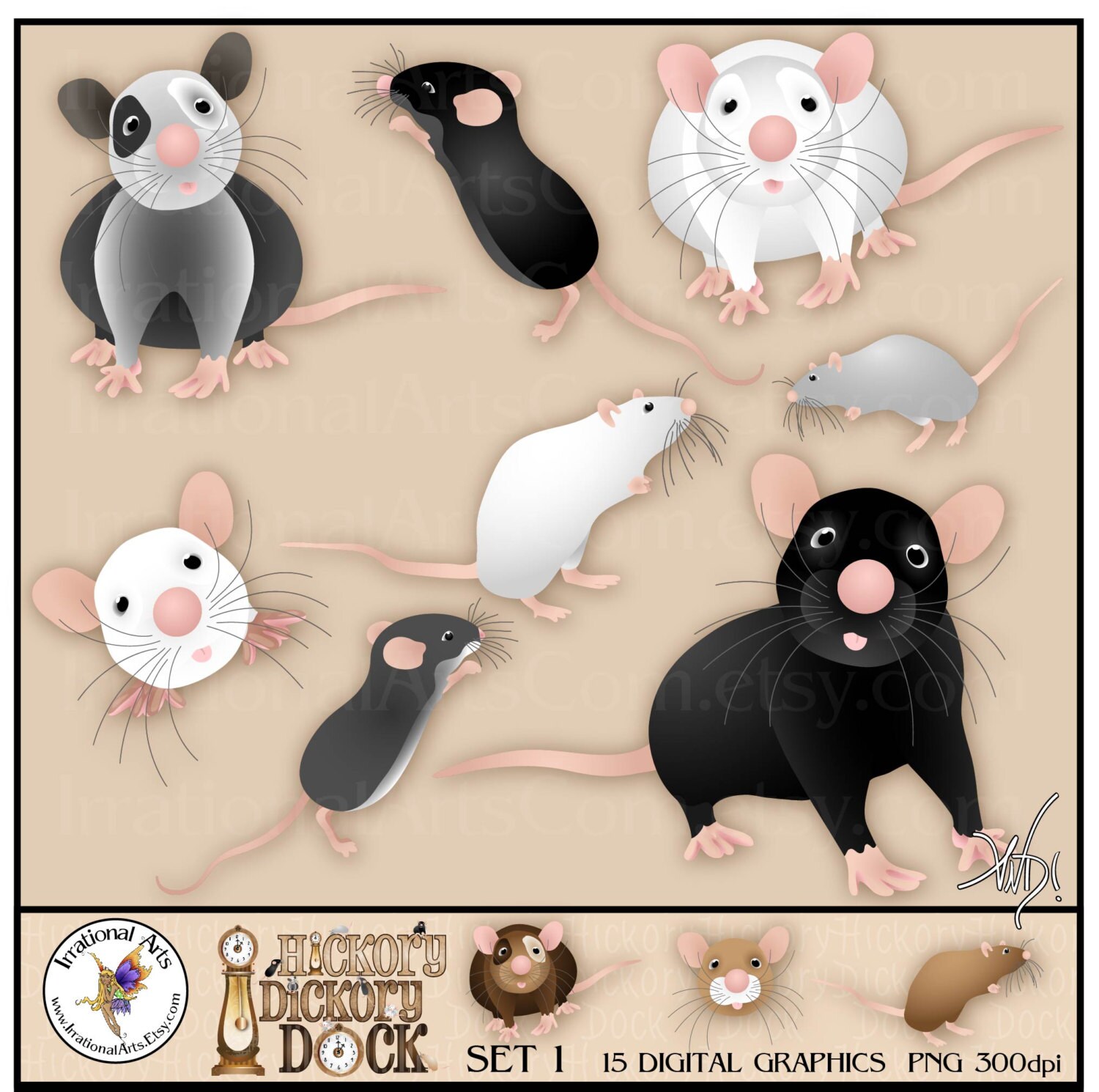 Hickory Dickory Dock Set 1 - 15 PNG Digital Clipart Graphics of ...