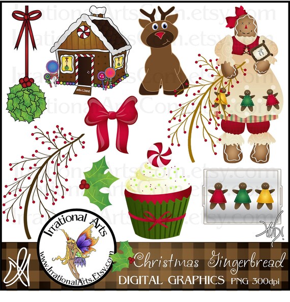 Items similar to Christmas Gingerbread clipart graphics set of 9 png ...