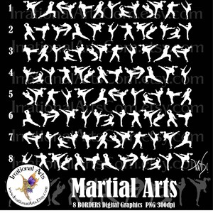 Martial Arts BORDERS With 8 PNG Digital Clipart Files 12 Inches Wide ...