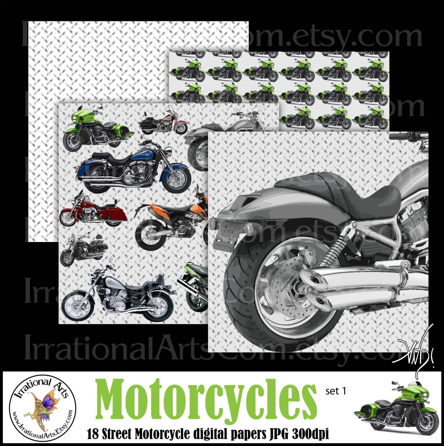 INSTANT DOWNLOAD Street Motorcycles Set 1 Digital Paper - Etsy