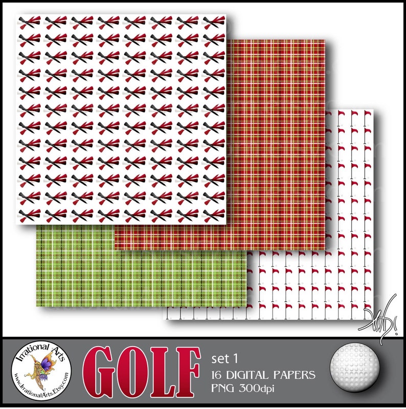 GOLF Papers Set 1 Red & Green With 16 JPG Digital Paper | Etsy
