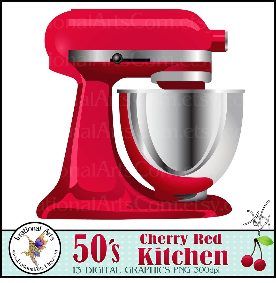 50's Cherry Red Kitsch Kitchen Digital Clipart Graphics | Etsy
