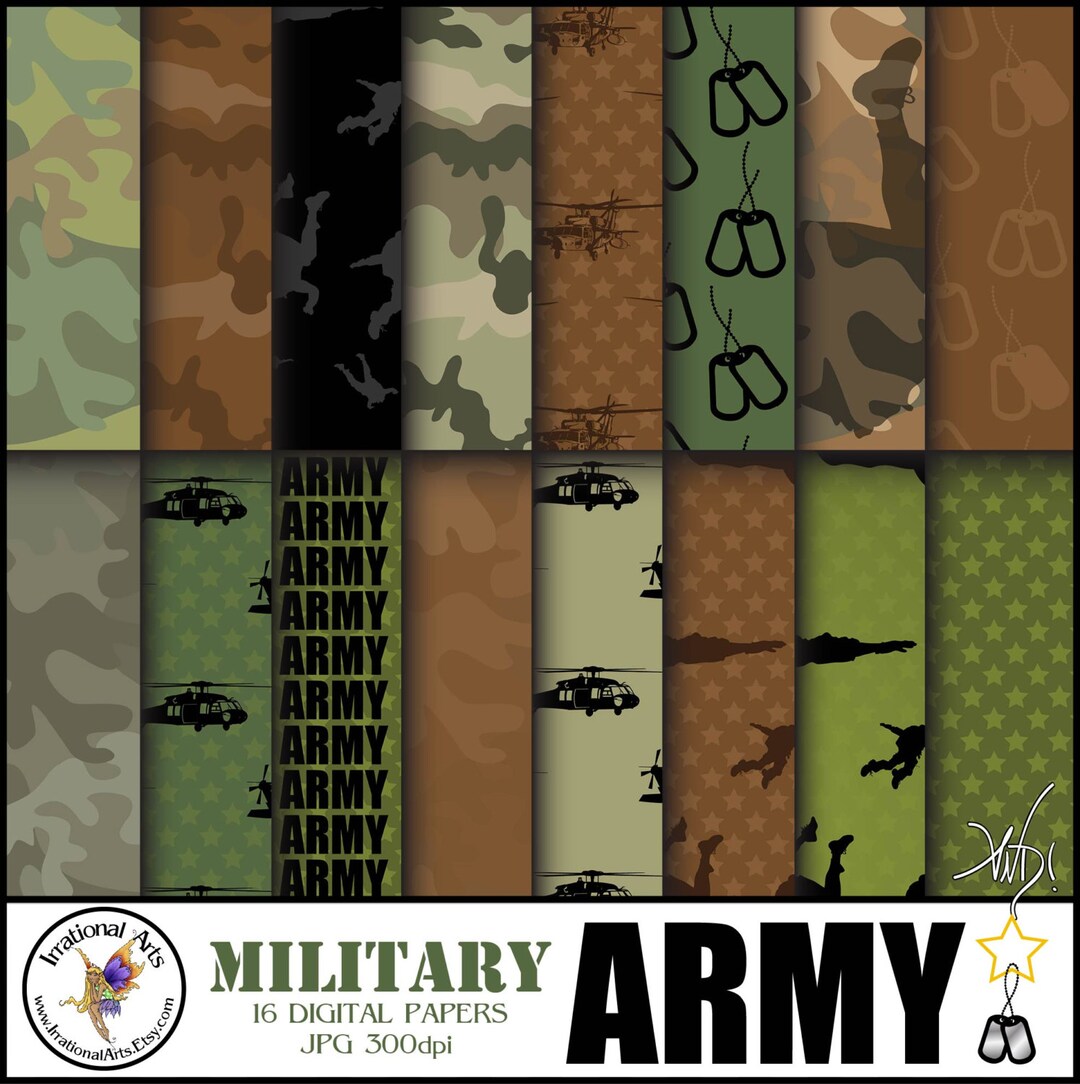 Military ARMY Set 1 - 16 JPG Files Digital Scrapbooking Papers ...