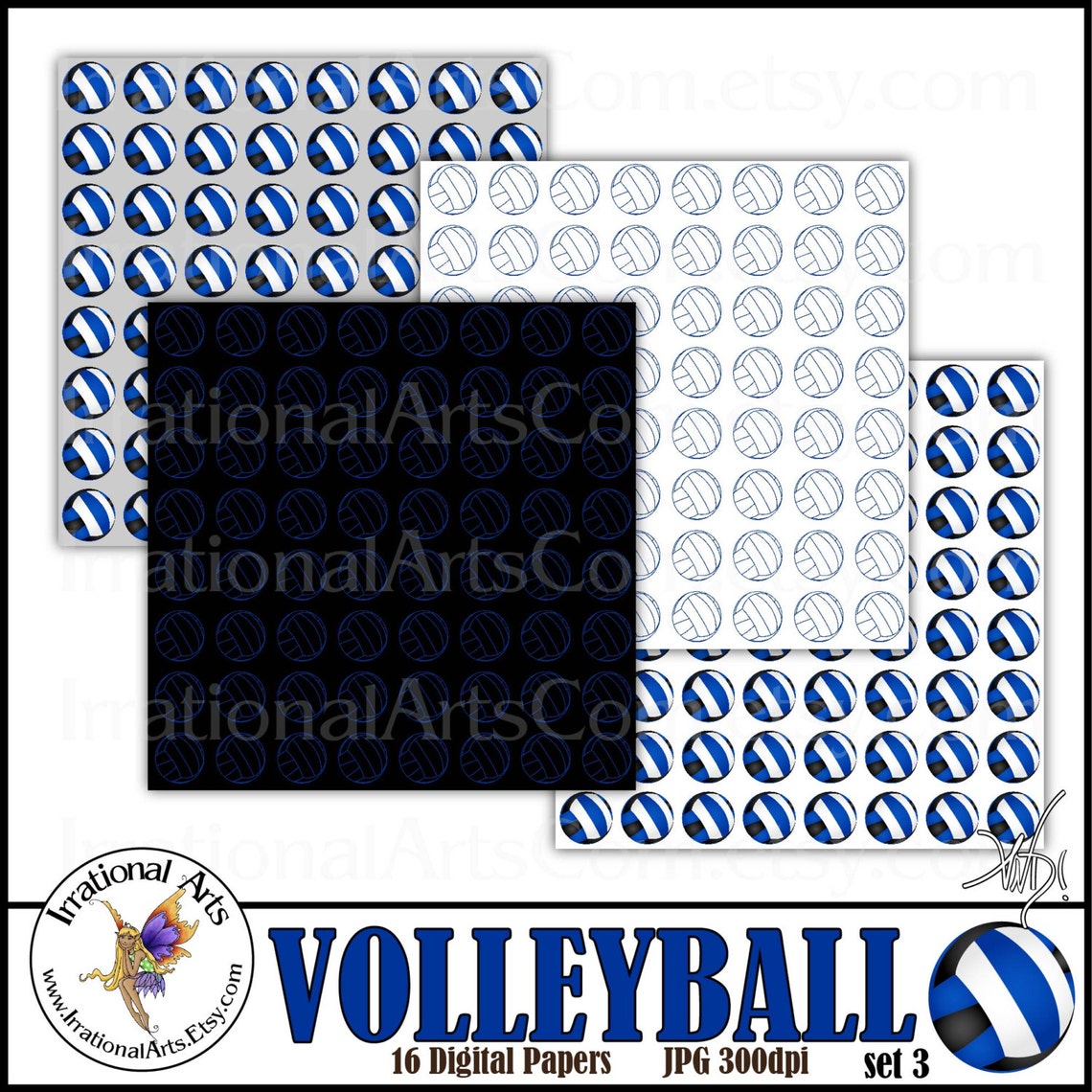 Volleyball Royal Blue and Black Digital Paper 16 Jpg Files - Etsy
