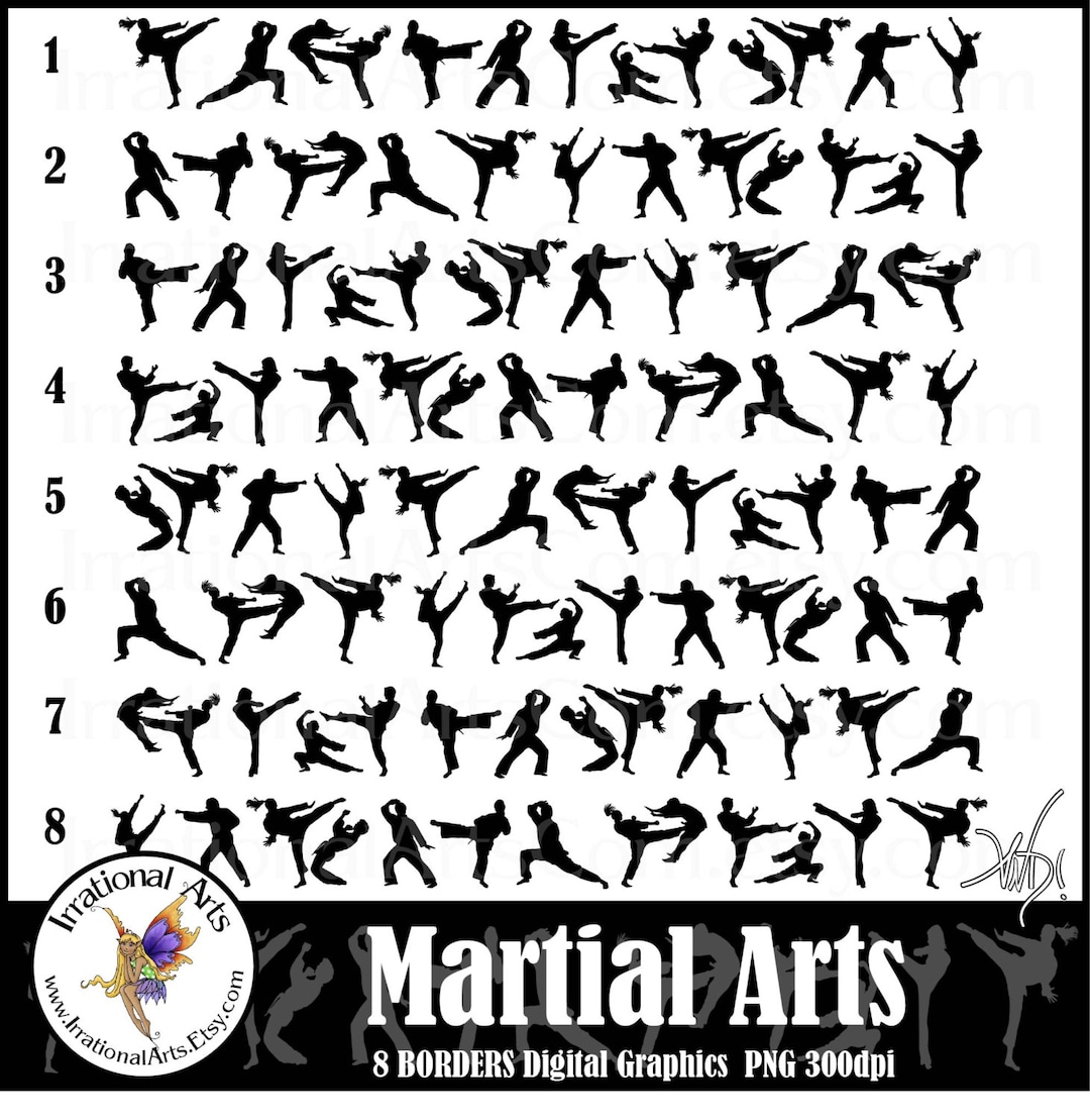 Martial Arts BORDERS With 8 PNG Digital Clipart Files 12 Inches Wide Scrapbooking Border ...