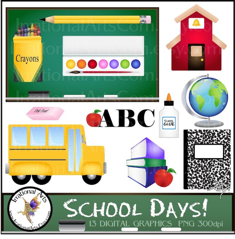 School Days Clip Art Graphics Set 1 PNG Digital Files School - Etsy