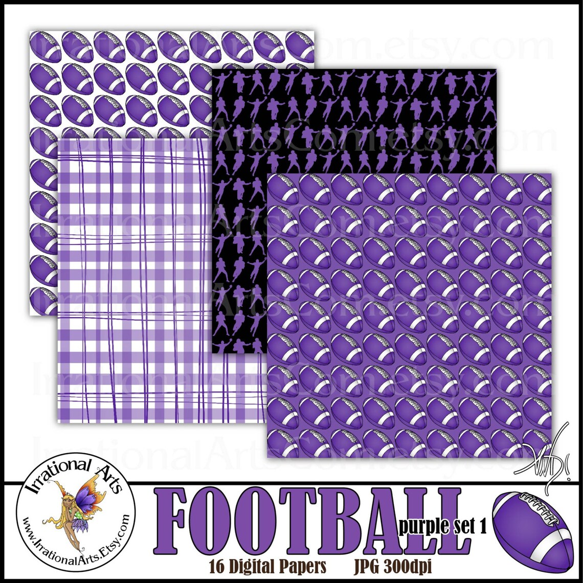 INSTANT DOWNLOAD Football Purple Set 1 Digital Scrapbooking 16 | Etsy