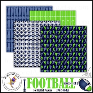 Seattle Football Set 2 Digital Scrapbooking Papers - With 16 JPG Files ...