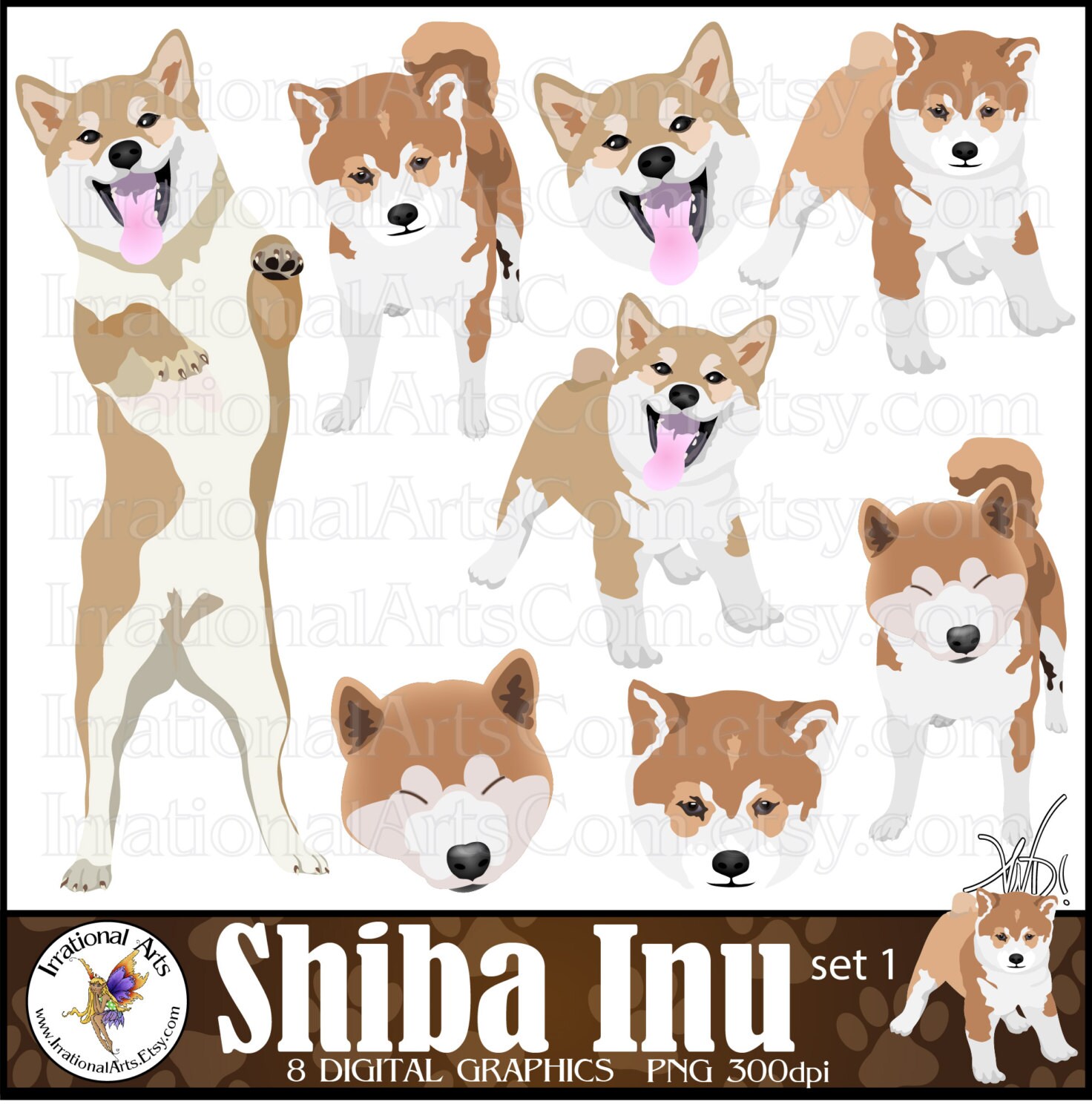 Shiba Inu Dog Graphics Set 1 8 Digital Graphics With 5 Shiba - Etsy