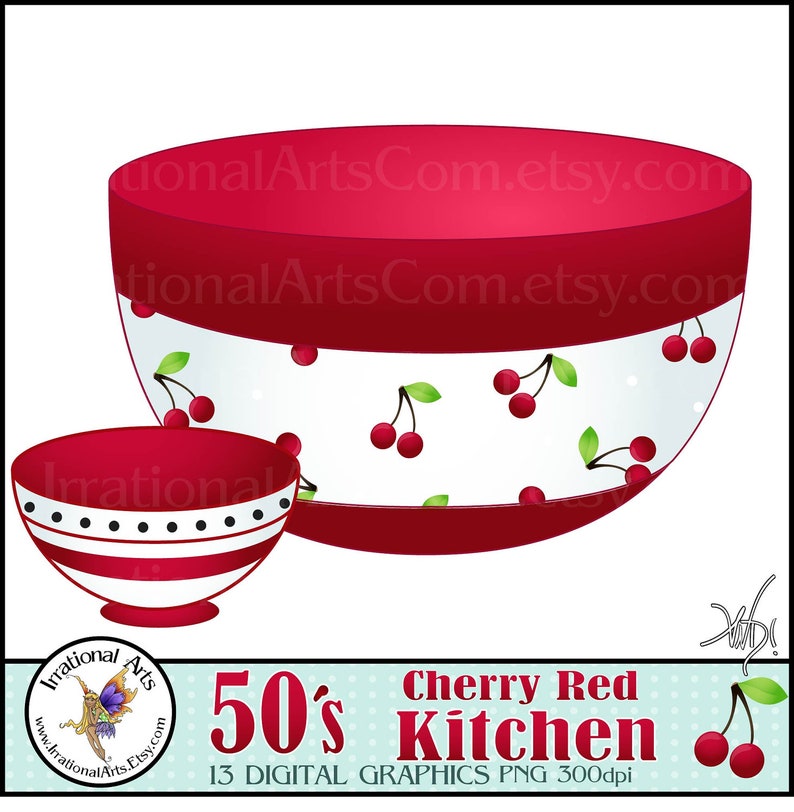 50's Cherry Red Kitsch Kitchen Digital Clipart Graphics | Etsy