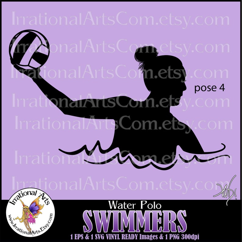 Water Polo Girls Swimmers Silhouettes Pose 4 Vinyl Ready Images 1 EPS