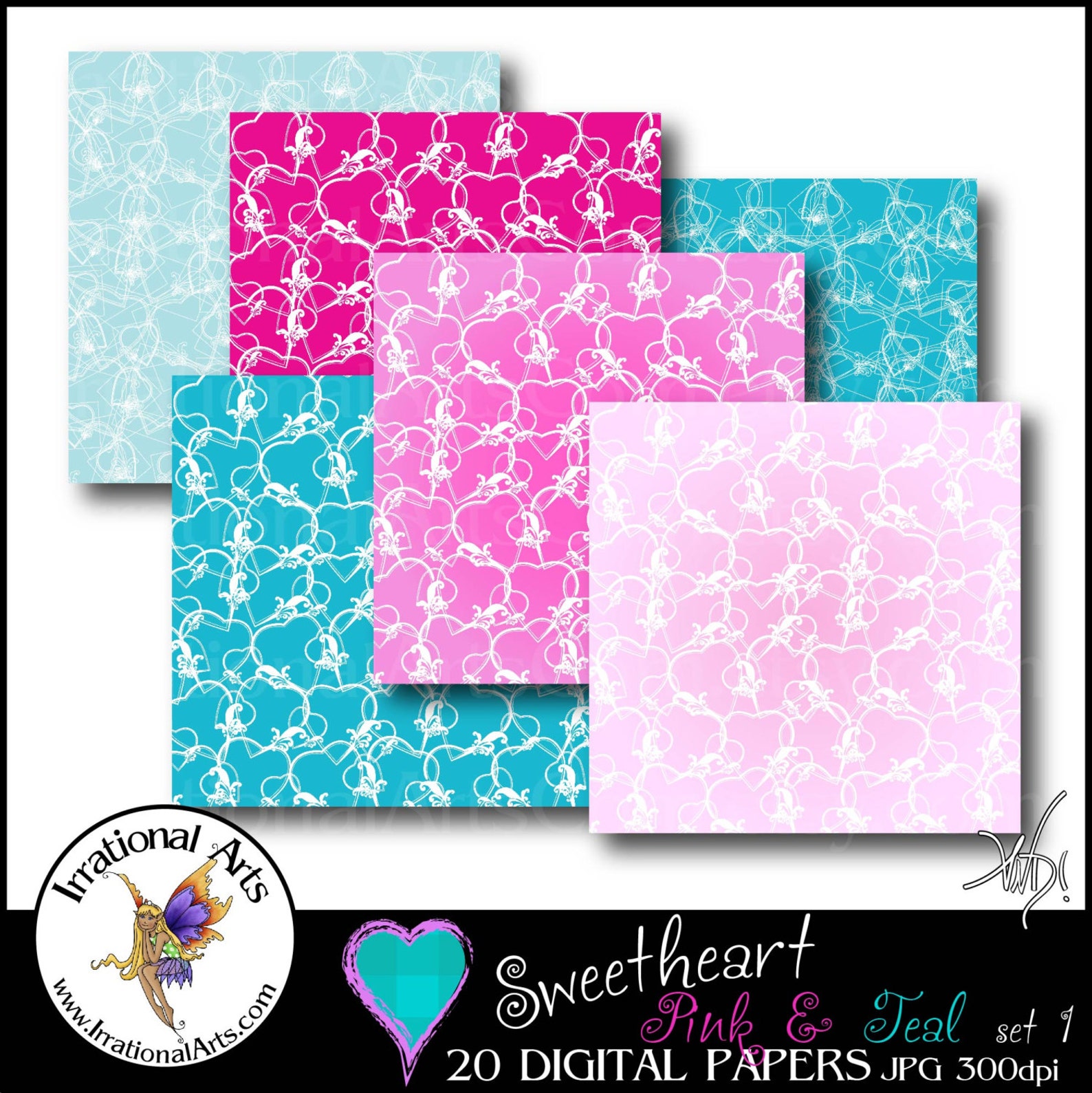 Sweetheart Pink & Teal Set 1 Digital Scrapbooking Papers - Etsy
