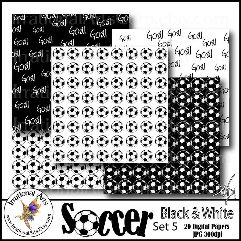 INSTANT DOWNLOAD Soccer set 5 Black & White digital paper 20 | Etsy