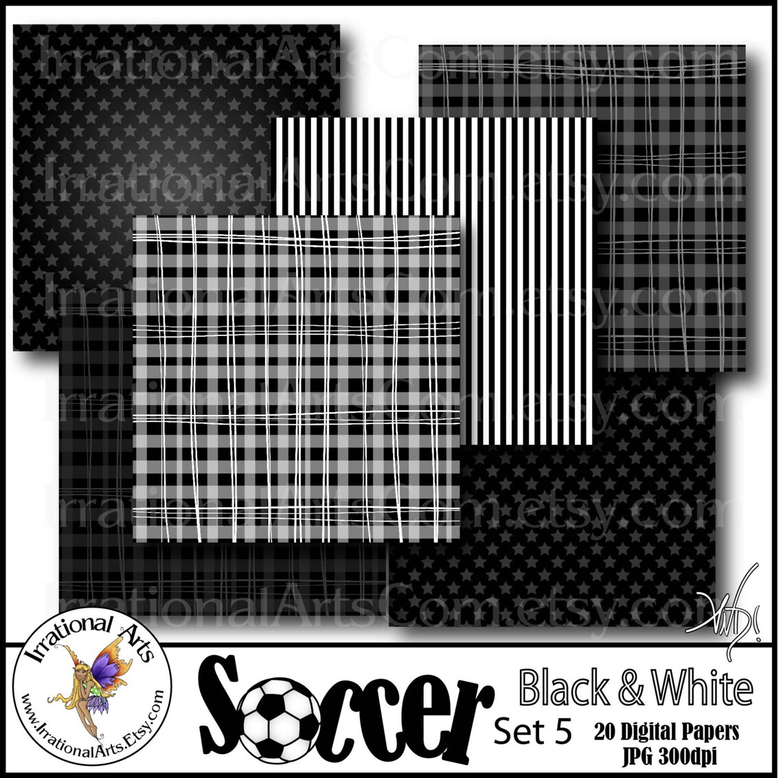 INSTANT DOWNLOAD Soccer set 5 Black & White digital paper 20 | Etsy