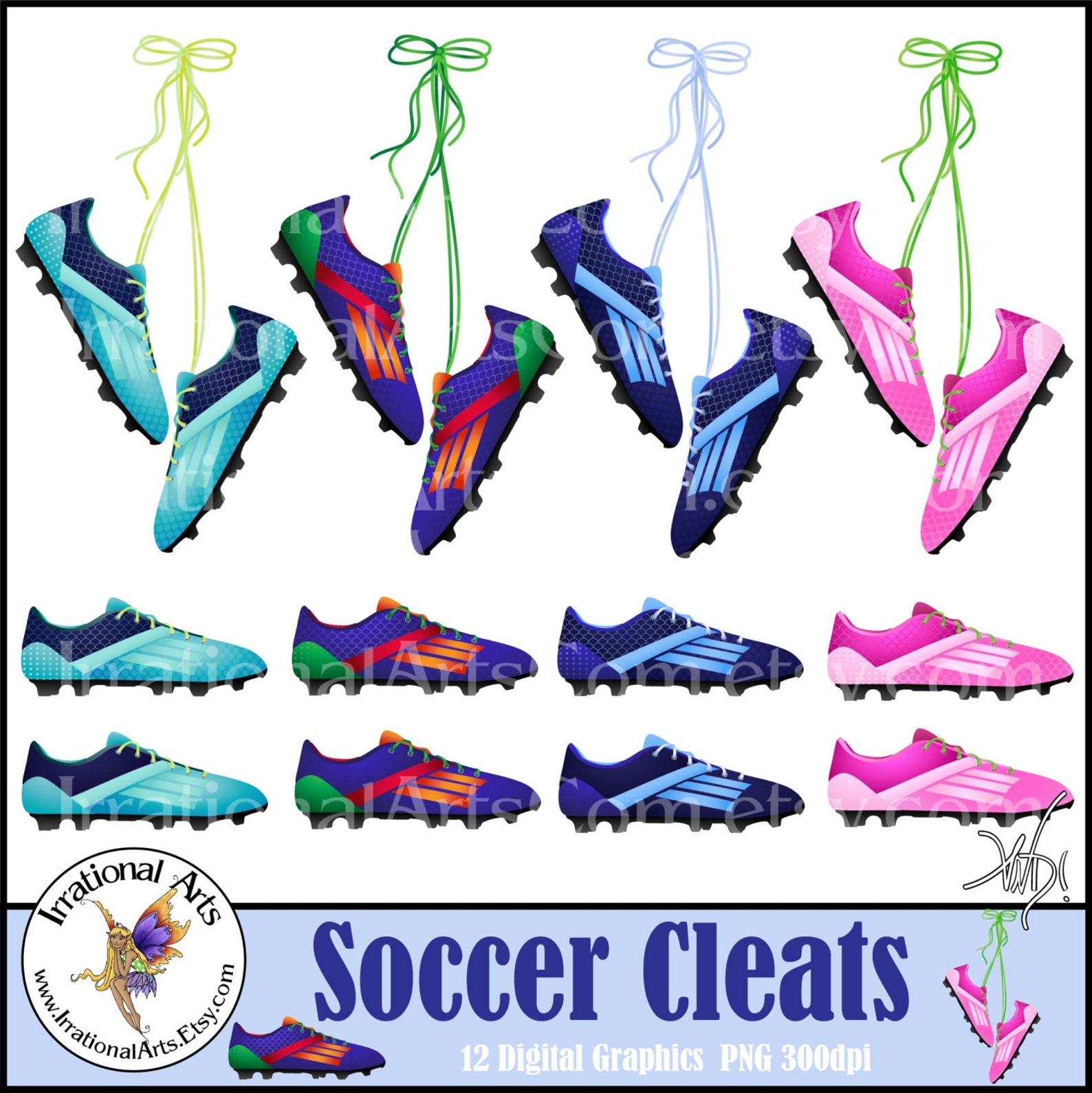 Soccer Cleats - With 12 PNG Digital Clipart Graphics Full Color ...