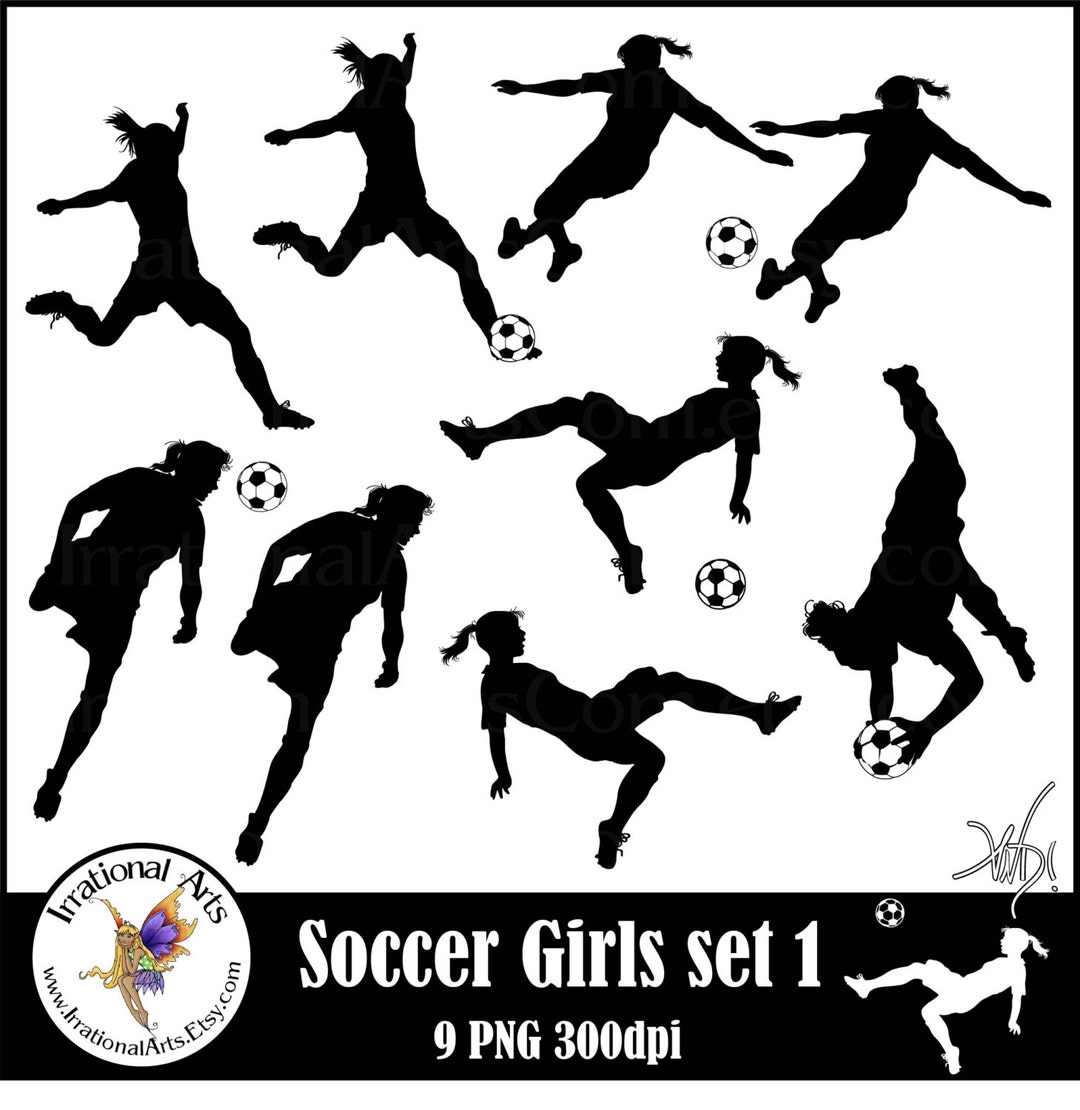 Girl Soccer Players -with 9 PNG Digital Clipart Graphic Files {instant ...