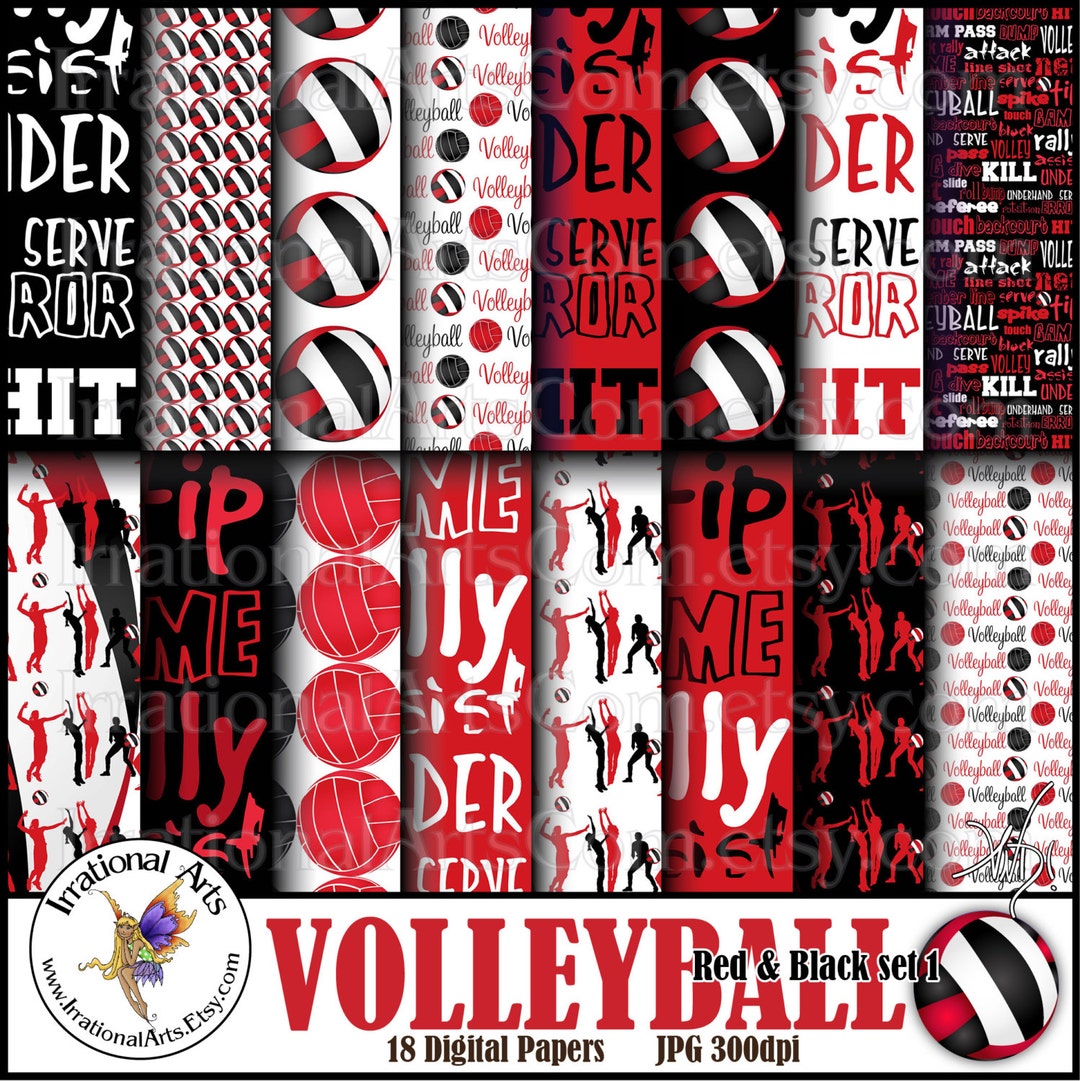 Volleyball Red and Black and White Digital Paper - With 18 Jpg Files of ...
