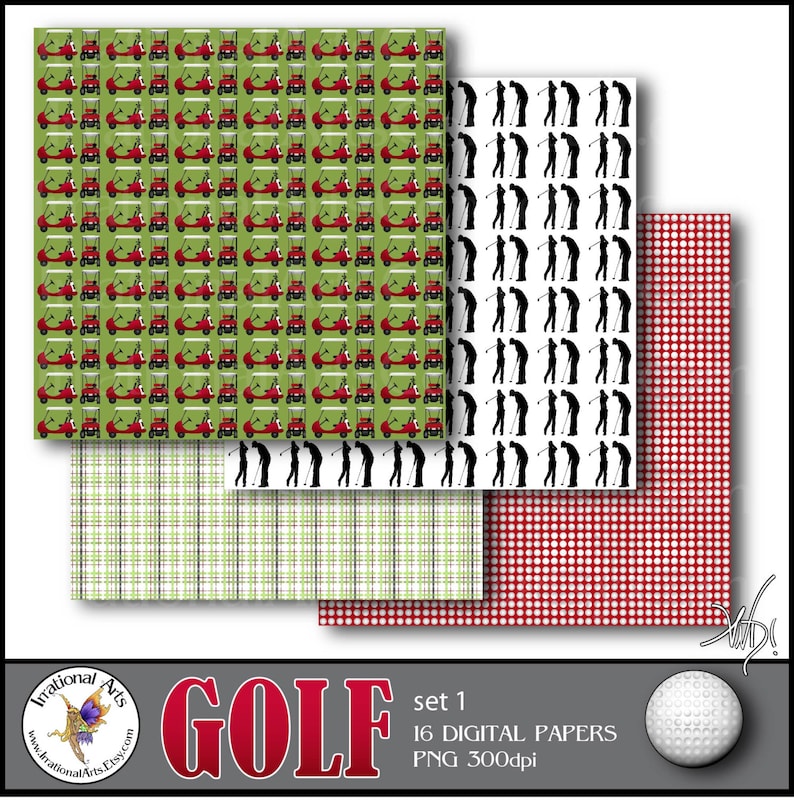 GOLF Papers Set 1 Red & Green - With 16 JPG Digital Paper Files - Golf ...