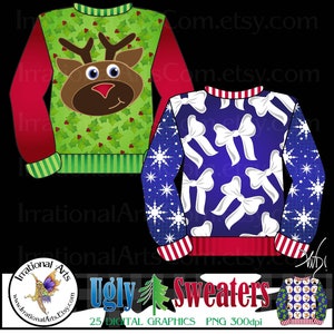 Ugly Christmas Sweaters Set 1 With 25 PNG Digital Graphics Rudolph ...
